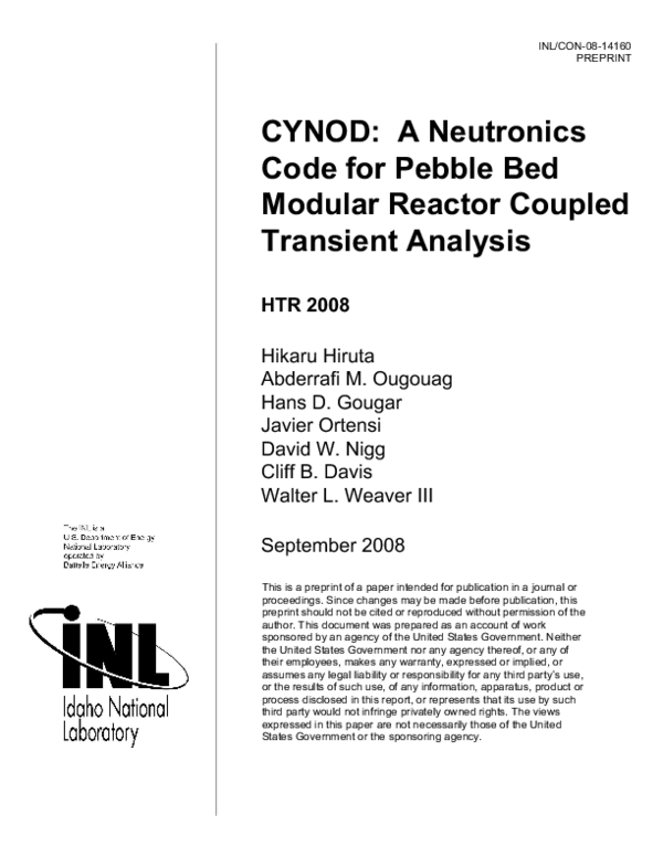 (PDF) CYNOD: A Neutronics Code for Pebble Bed Modular Reactor Coupled ...