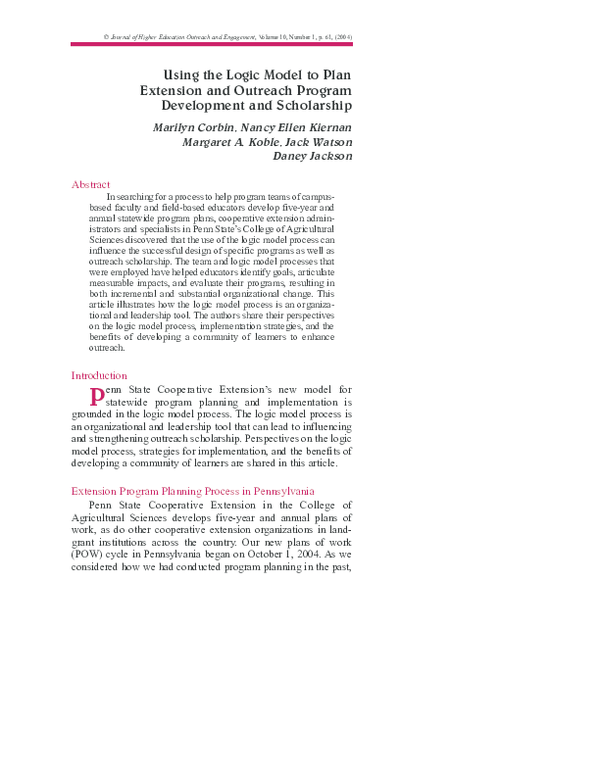 (PDF) Using the Logic Model to Plan Extension and Outreach Program ...