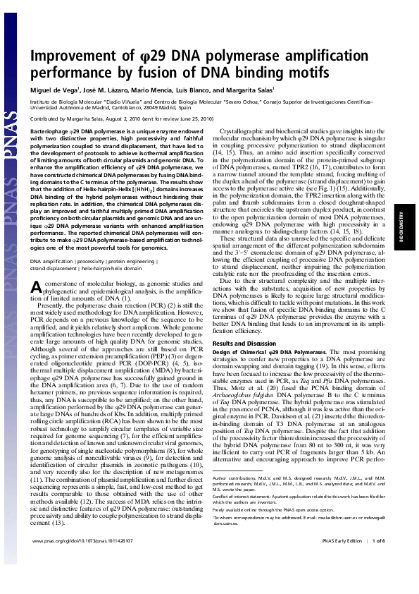 (PDF) Improvement of 29 DNA polymerase amplification performance by ...