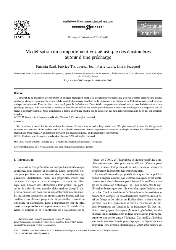 (PDF) Modélisation du comportement viscoélastique d'une membrane thermoplastique par la méthode ...