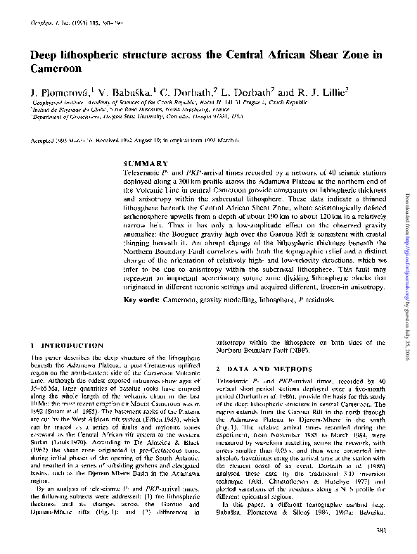 (PDF) Deep lithospheric structure across the Central African Shear Zone ...