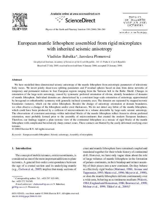 (PDF) European mantle lithosphere assembled from rigid microplates with ...