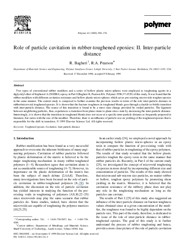 (PDF) Role of particle cavitation in rubber-toughened epoxies: 1 ...