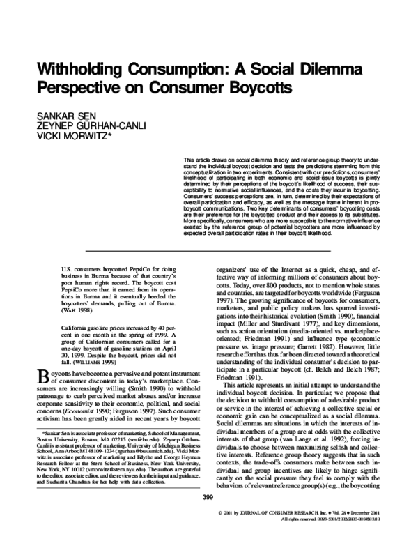(PDF) Withholding Consumption: A Social Dilemma Perspective on Consumer ...