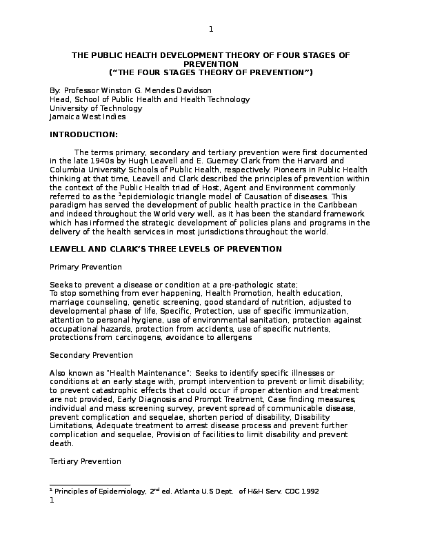 (DOC) Principles of Prevention: The Four Stages Theory of Prevention ...
