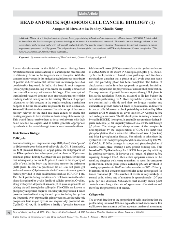 (PDF) Head and neck squamous cell cancer: Biology (1