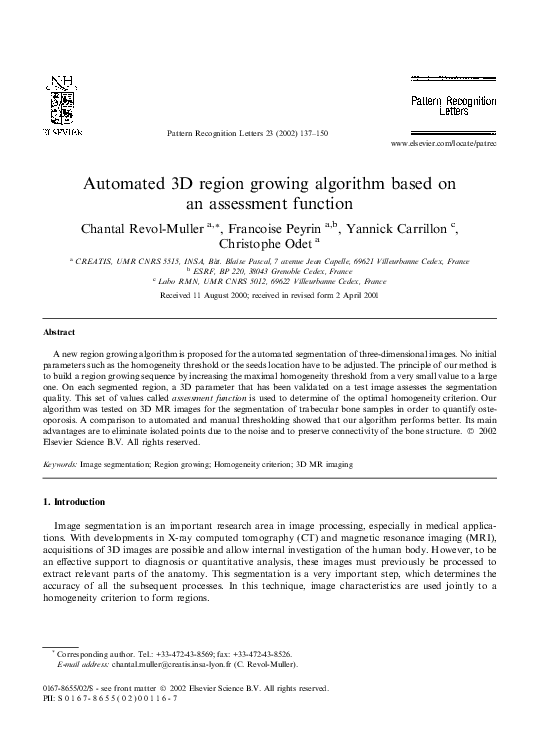 (PDF) Automated 3D region growing algorithm based on an assessment function