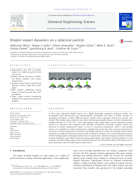 (PDF) Droplet impact dynamics on a spherical particle | NOVA. The ...