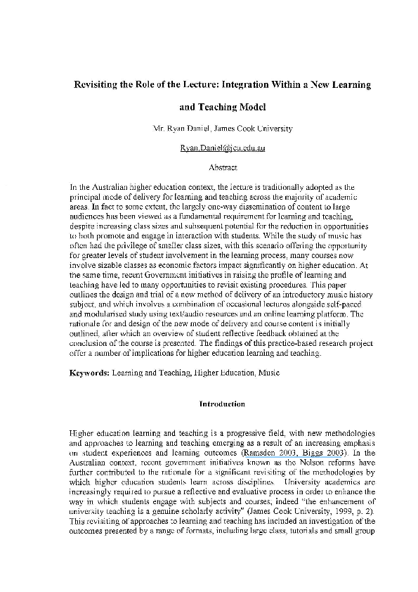 (PDF) Redesigning Lectures for Music Education