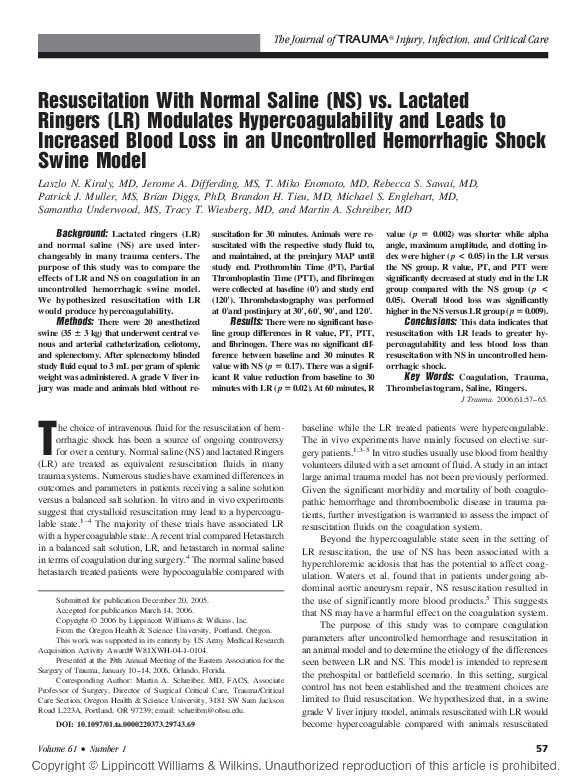 (PDF) Resuscitation With Normal Saline (NS) vs. Lactated Ringers (LR ...