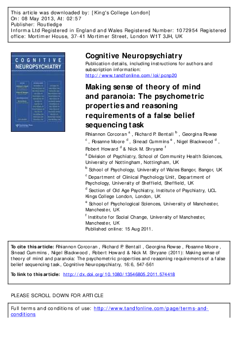 (PDF) Making sense of theory of mind and paranoia: The psychometric ...