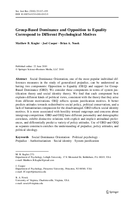 (PDF) Group-Based Dominance and Opposition to Equality Correspond to ...