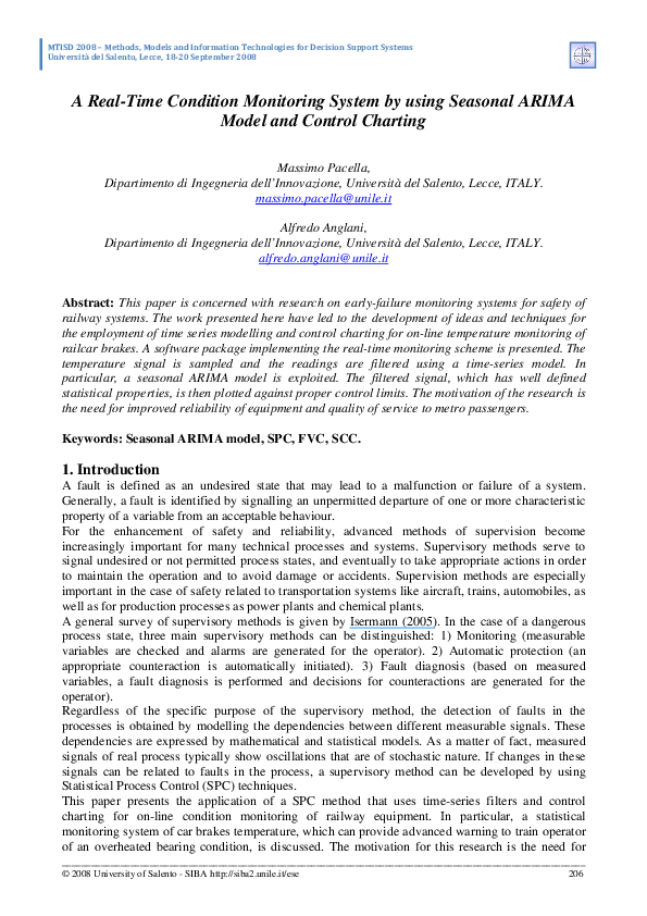 (PDF) A Real-Time Condition Monitoring System by using Seasonal ARIMA Model and Control Charting