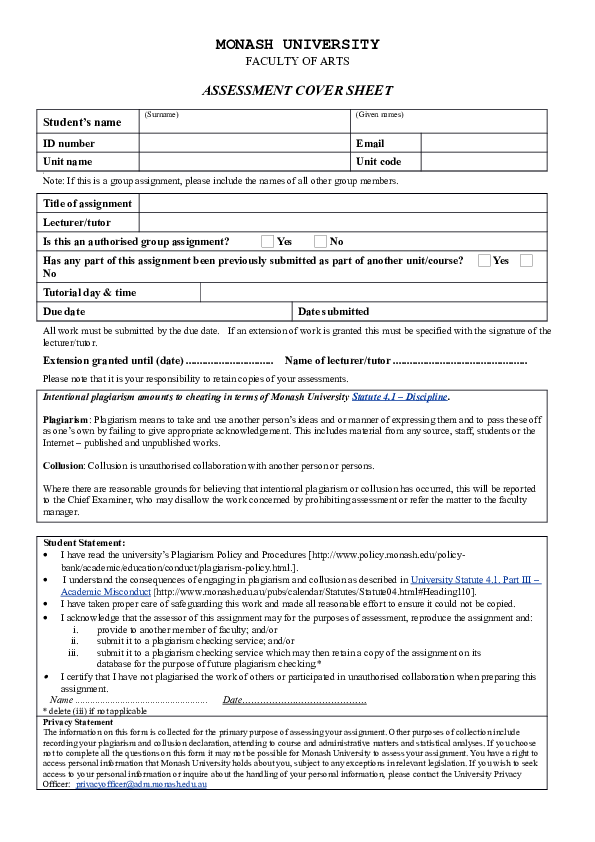 (DOC) ASSESSMENT COVER SHEET Student's name Title of assignment ...