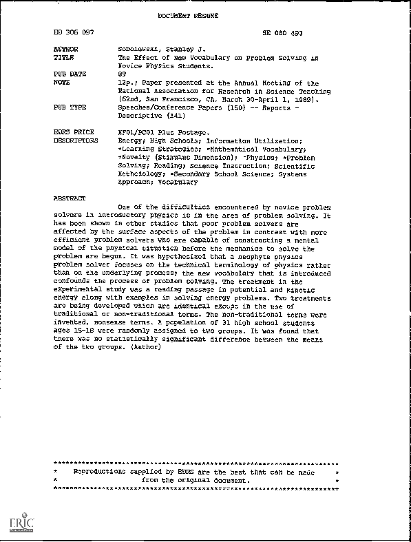 descriptive approach to problem solving