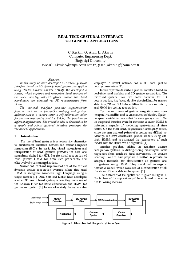 (PDF) REAL TIME GESTURAL INTERFACE FOR GENERIC APPLICATIONS