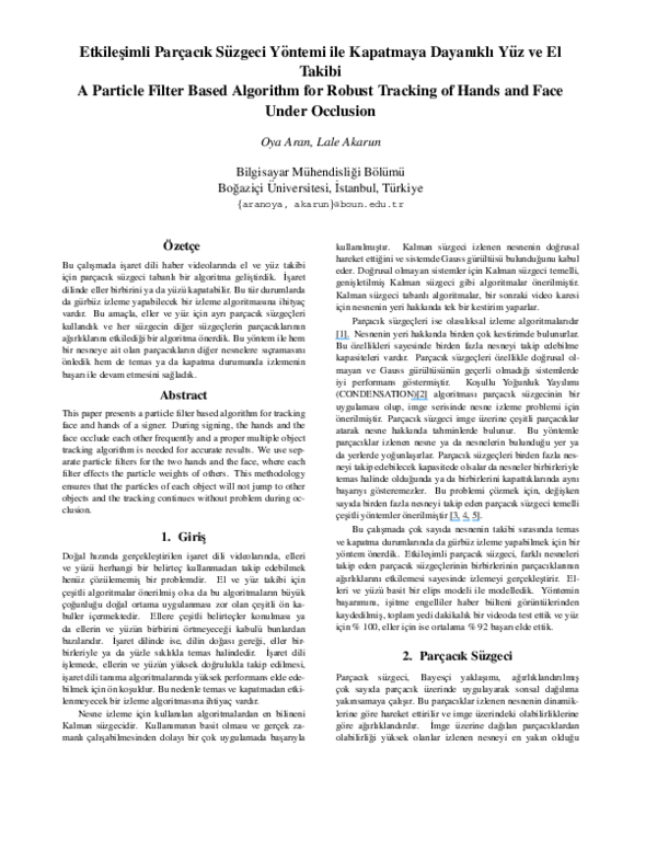 Pdf A Particle Filter Based Algorithm For Robust Tracking Of Hands And Face Under Occlusion 