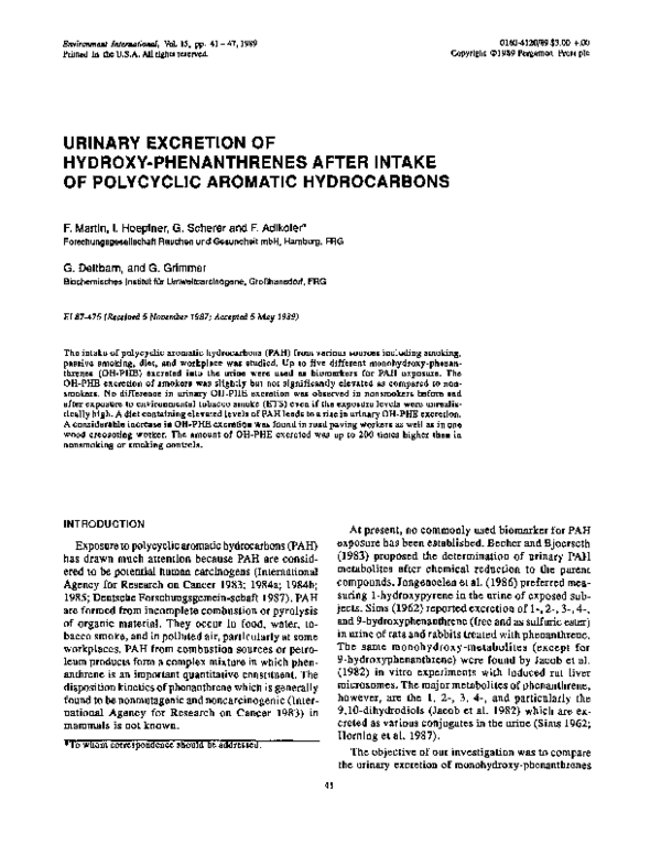 (PDF) Urinary excretion of hydroxy-phenanthrenes after intake of polycyclic aromatic hydrocarbons