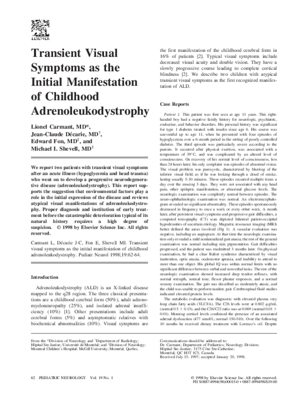 (PDF) Transient Visual Symptoms as the Initial Manifestation of ...