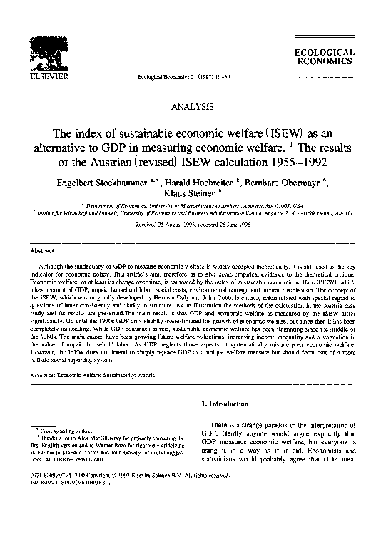 (PDF) The index of sustainable economic welfare (ISEW) as an ...