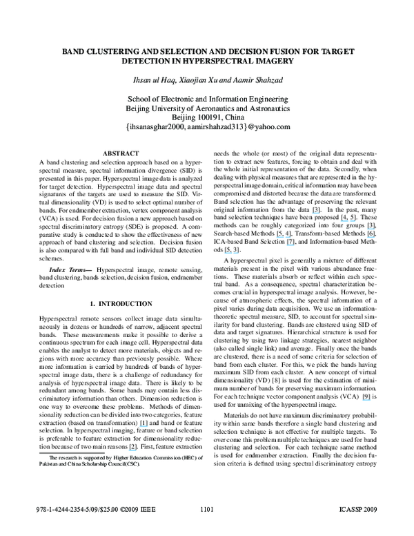 (PDF) Band clustering and selection and decision fusion for target detection in hyperspectral ...