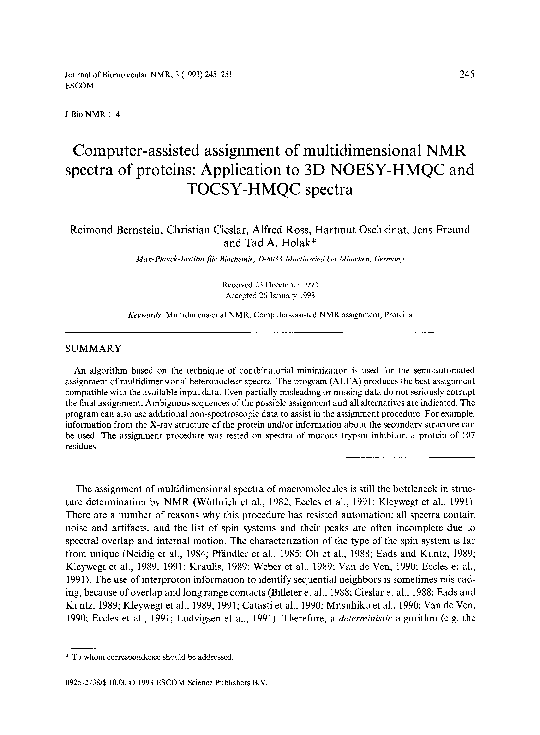 (PDF) Computer-assisted assignment of multidimensional NMR spectra of proteins: Application to ...