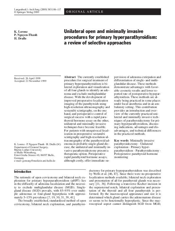 (PDF) Unilateral open and minimally invasive procedures for primary ...