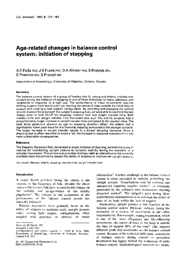 (PDF) Age-related changes in balance control system: initiation of stepping