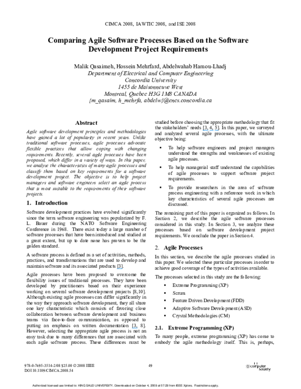 Pdf Comparing Agile Software Processes Based On The Software Development Project Requirements