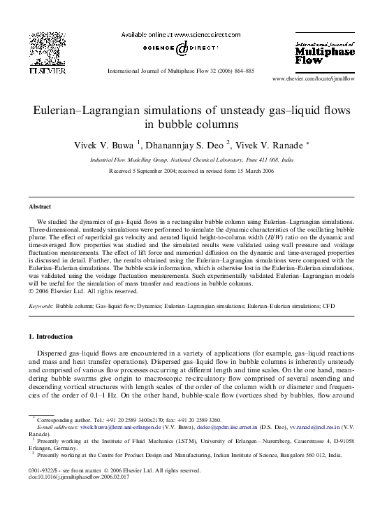 Pdf Eulerianlagrangian Simulations Of Unsteady Gasliquid Flows In Bubble Columns