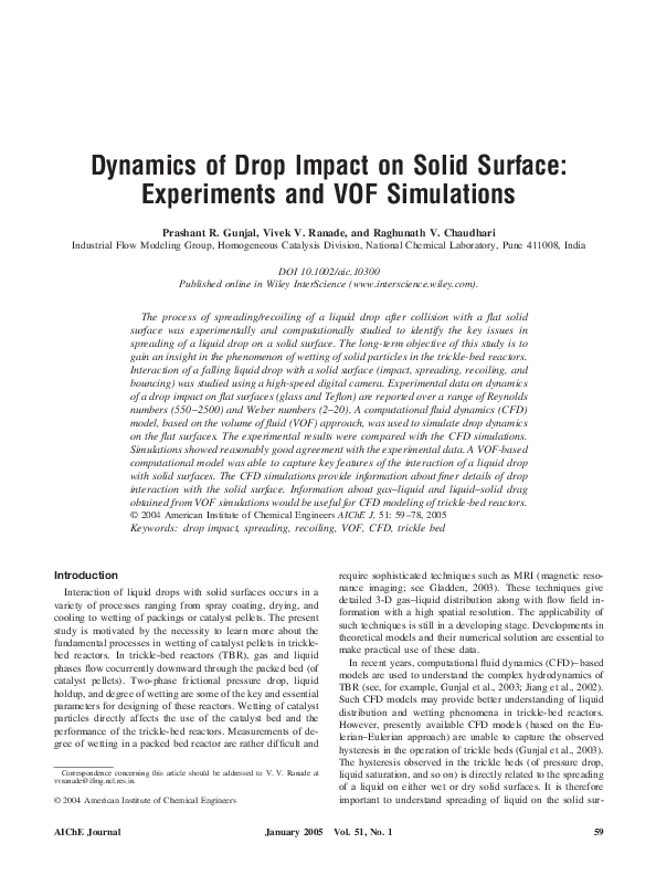 (PDF) Dynamics of drop impact on solid surface: Experiments and VOF ...