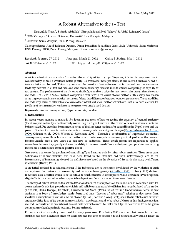 (PDF) A Robust Alternative to the t - Test