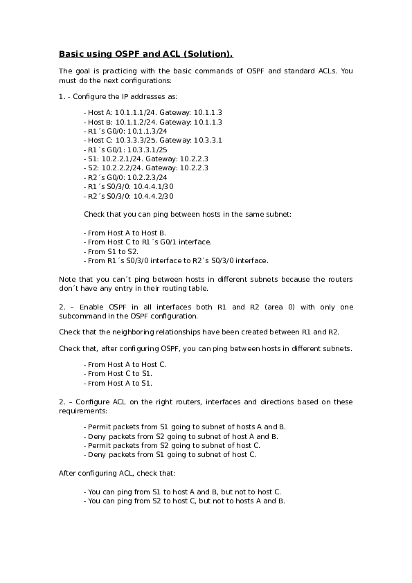 (DOC) Basic using OSPF and ACL (Solution