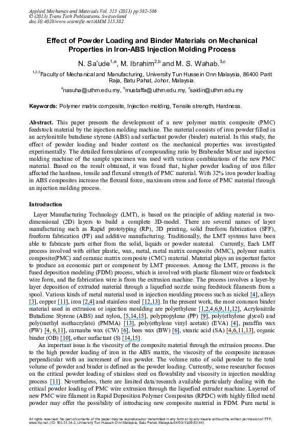 (PDF) Effect of Powder Loading and Binder Materials on Mechanical ...