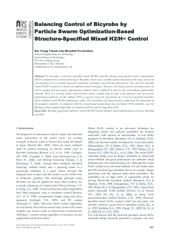 Pdf Balancing Control Of Bicyrobo By Particle Swarm Optimization Based Structure Specified