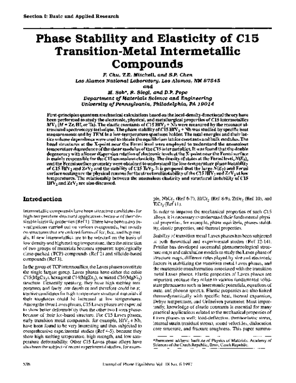 (PDF) Phase stability and elasticity of C15 transition-metal ...
