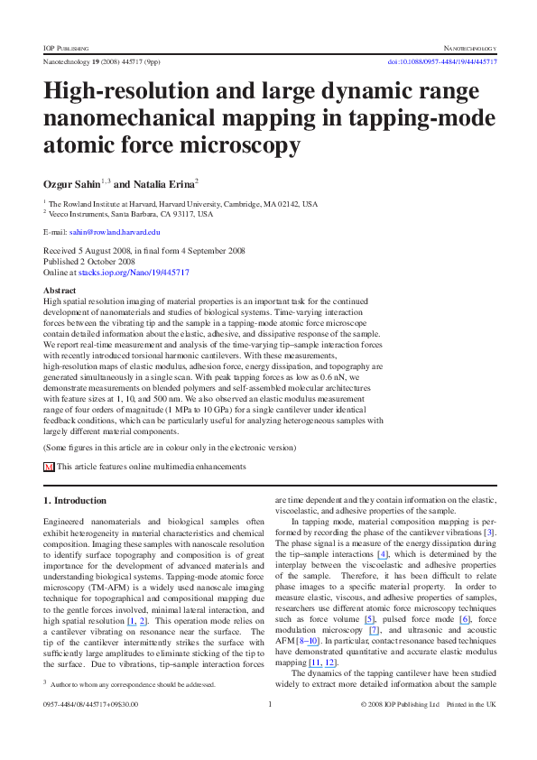 (PDF) High-resolution and large dynamic range nanomechanical mapping in ...