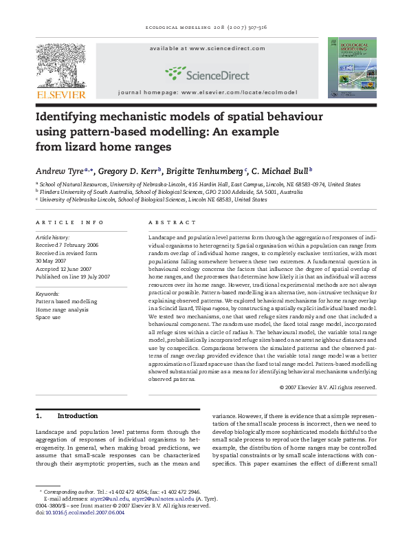 (PDF) Identifying mechanistic models of spatial behaviour using pattern ...