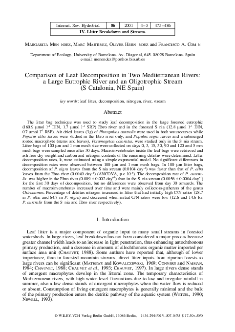 (PDF) IV. Litter Breakdown and Streams Comparison of Leaf Decomposition ...