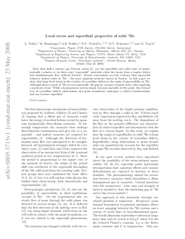 (PDF) Local Stress and Superfluid Properties of Solid He4