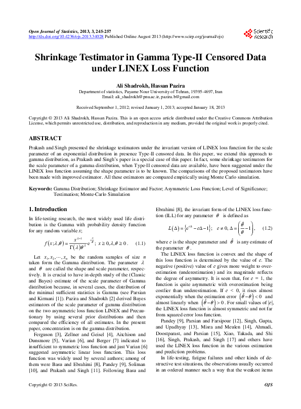 Pdf Shrinkage Testimator In Gamma Type Ii Censored Data Under Linex Loss Function
