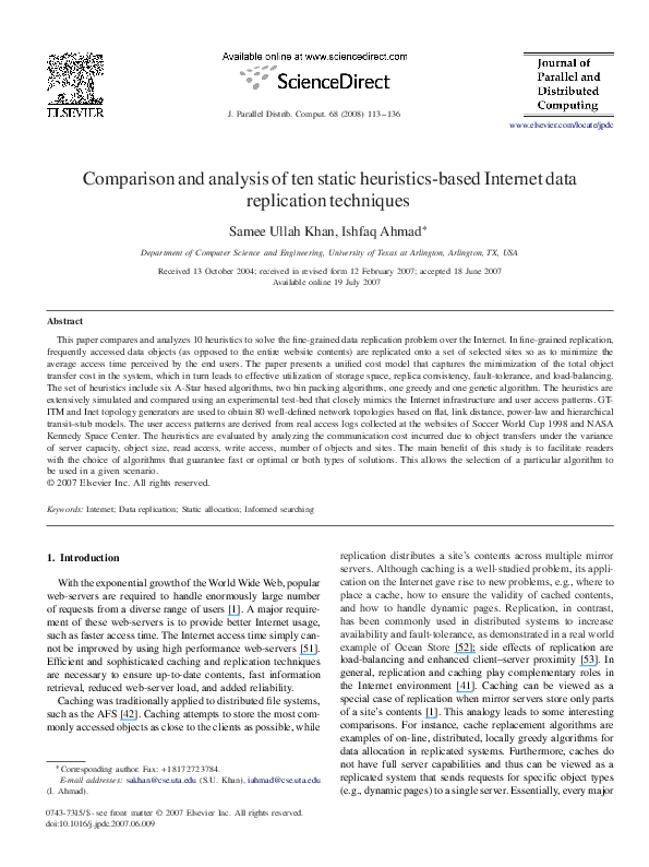Pdf Comparison And Analysis Of Ten Static Heuristics Based Internet Data Replication Techniques