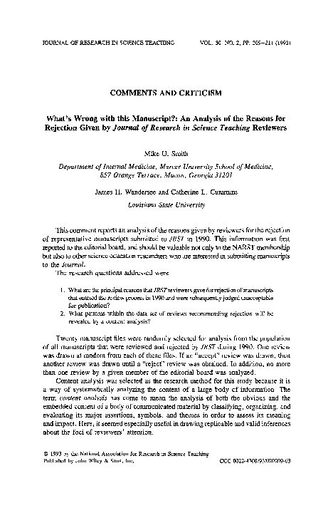 (PDF) What's wrong with this manuscript?: An analysis of the reasons ...