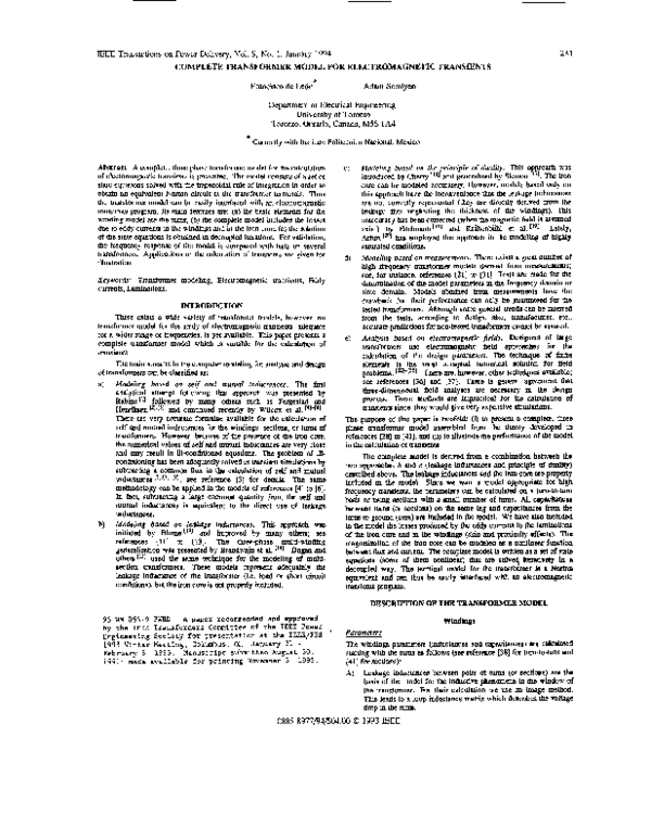 (PDF) Complete transformer model for electromagnetic transients