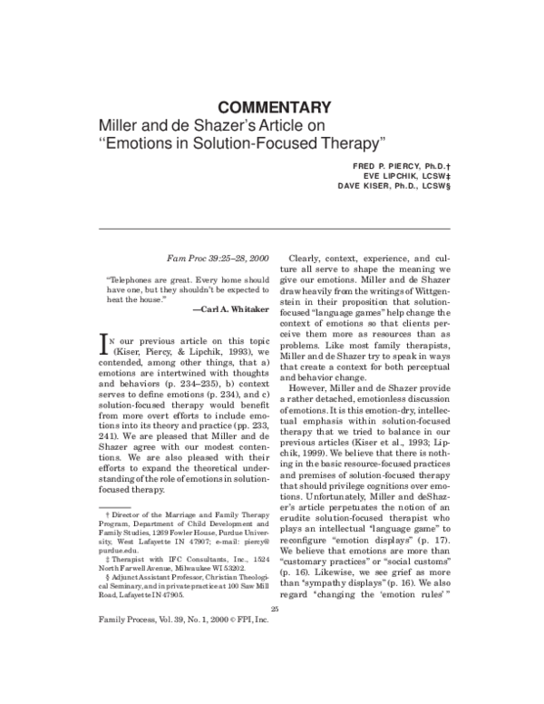 (PDF) Miller and de Shazer's Article on "Emotions in Solution-Focused ...