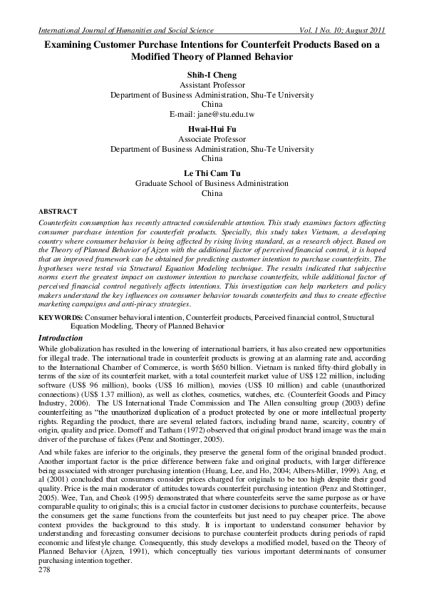 (PDF) Examining Customer Purchase Intentions for Counterfeit Products ...