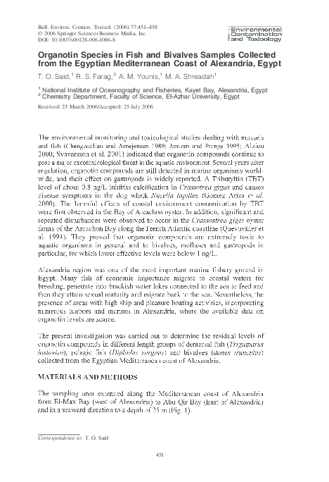 (PDF) Organotin Species in Fish and Bivalves Samples Collected from the ...