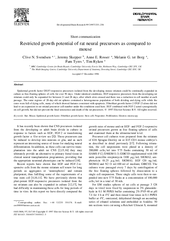 (PDF) Restricted growth potential of rat neural precursors as compared ...