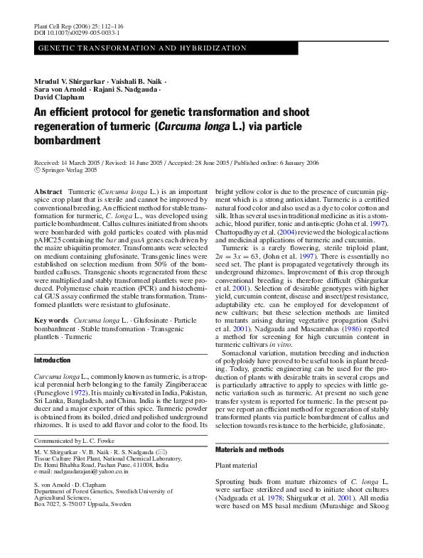 (PDF) An efficient protocol for genetic transformation and shoot ...