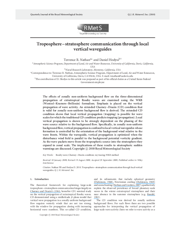 (PDF) Troposphere-stratosphere communication through local vertical ...